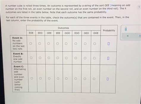Solved A Number Cube Is Rolled Three Times An Outcome Is