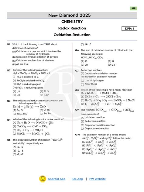 Redox Reaction Pdf Redox Chemical Reactions