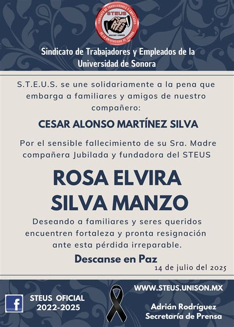 Obituario Rosa Elvira Silva Manzo Sindicato De Trabajadores Y