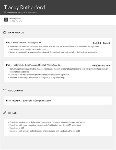 Php Resume Samples Velvet Jobs