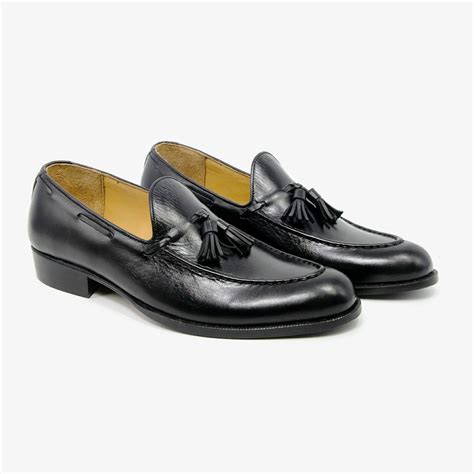 Mens Black Loafer Tassel Leather Shoes Lubky