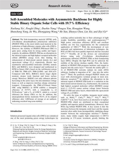 pdf self assembled molecules with asymmetric backbone for highly