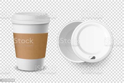 벡터 3d 현실적인 일회용 열린 종이 음료 아이콘 에 대한 플라스틱 커피 컵 은 투명 한 배경에 격리 된 닫닫기 설정 디자인 템플릿 모형 상단 및 전면 뷰 0명에 대한 스톡