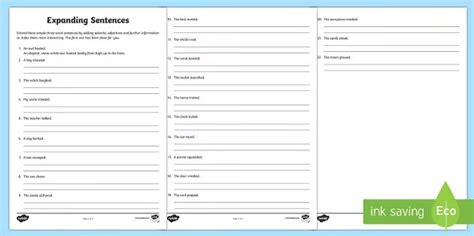 Expanding Sentences Worksheet Activity Sheets