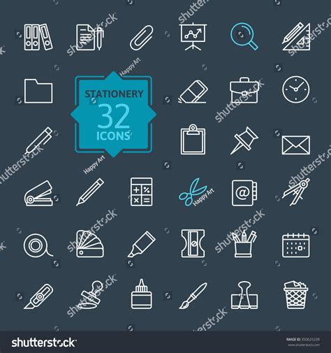 Outline Web Icon Set Office Stationery Stock Vector Royalty Free 350625239 Shutterstock
