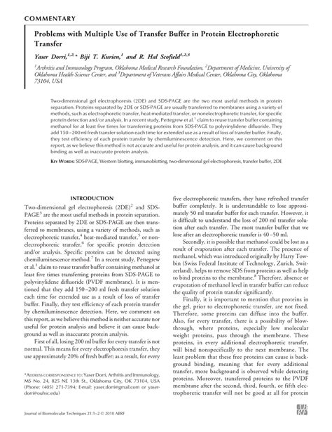 Pdf Problems With Multiple Use Of Transfer Buffer In Protein