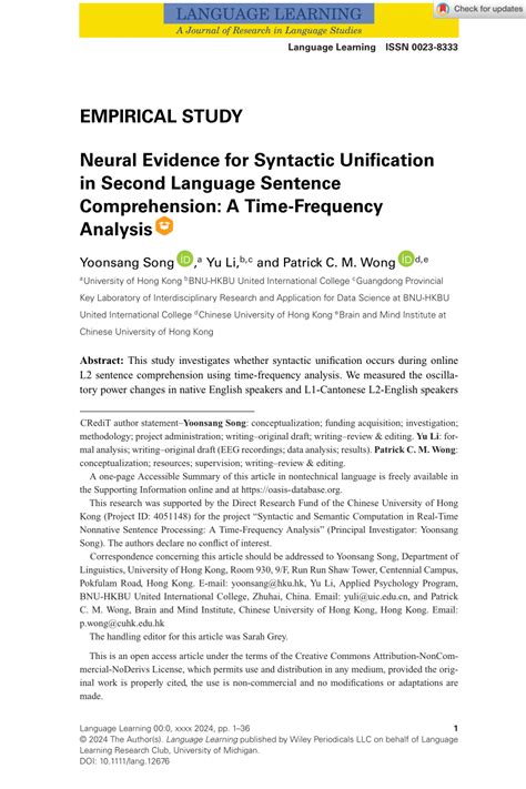 Pdf Neural Evidence For Syntactic Unification In Second Language