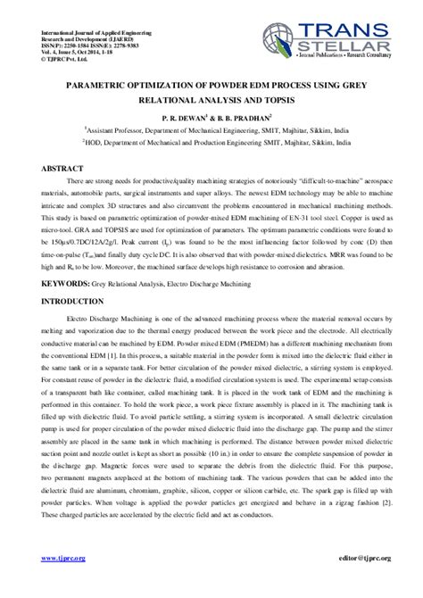 Pdf Parametric Optimization Of Powder Edm Process Using Grey Relational Analysis And Topsis