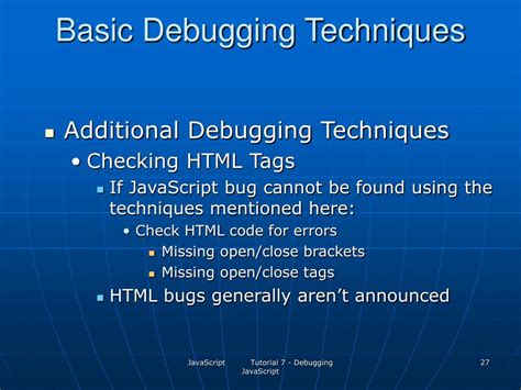 PPT - Tutorial 7 Debugging JavaScript Section A - Basic Debugging Techniques PowerPoint ...