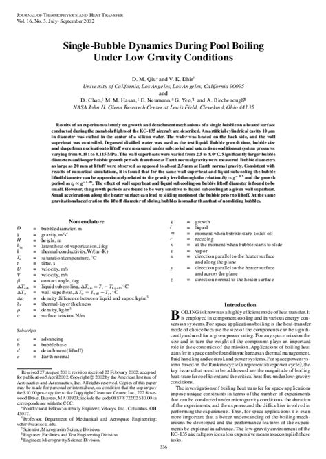 Pdf Single Bubble Dynamics During Pool Boiling Under Low Gravity Conditions