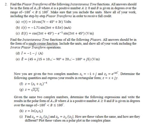 solved find the phasor transforms of the following