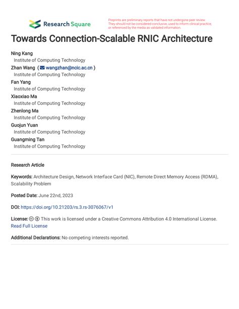Pdf Towards Connection Scalable Rnic Architecture