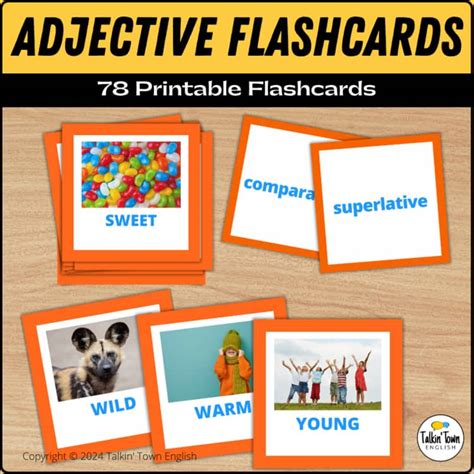 Adjective Flashcards Pdf Printable Photo Deck 78 Colorful Cards