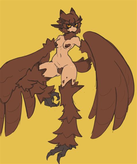 Doce Original Highres 1girl Bird Legs Bird Tail Breasts Brown Feathers Brown Hair Brown