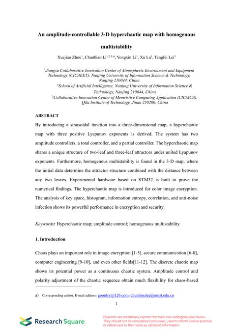 Pdf An Amplitude Controllable 3 D Hyperchaotic Map With Homogenous