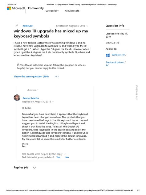 Windows 10 Windows 10 Upgrade Has Mixed Up My Keyboard Symbols At Sign Becomes Double Quote Pdf