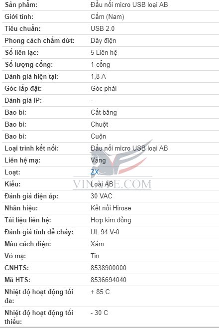 Cổng Micro Usb20 Type Ab Đực Zx62 Ab 5pa 31