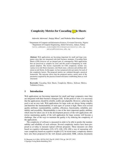 Pdf Complexity Metrics For Cascading Style Sheets