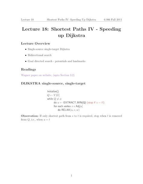 Pdf Lecture 18 Shortest Paths Iv Speeding Up Dijkstracoursescsail