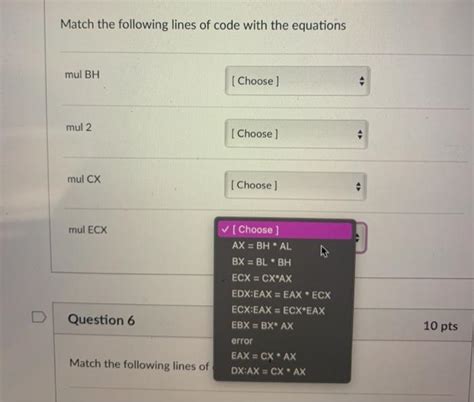 Solved Match The Following Lines Of Code With The Equations Chegg Com