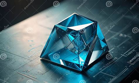 Blue Triangular Crystal Sits On Black Circuit Board Illuminated By Light Source With Blurred