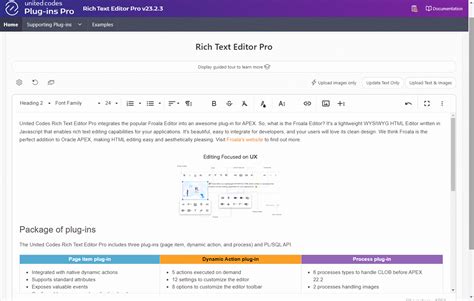 features at a glance rich text editor pro for oracle apex
