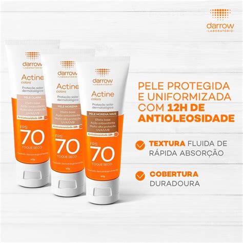 Darrow Actine Colors Protetor Solar Facial Fps70 Pele Clara 40g Pele Clara