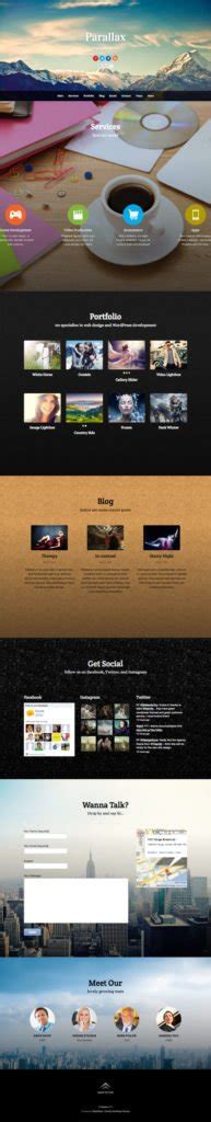 parallax wordpress single page scrolling theme with fly in animation