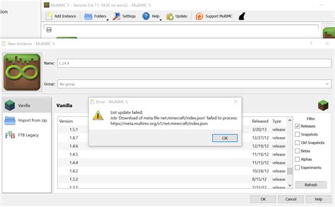 Failed To Create An Instance Failed To Fetch Version List File · Issue 3224 · Multimclauncher