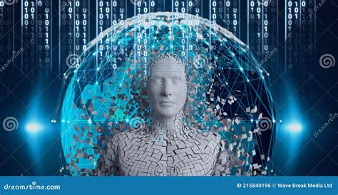 Composition Of Digital Human And Globe With Network Of Connections Over