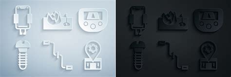 자전거 페달 지도가있는 Gps 장치 금속 나사 수리 서비스 거리 경사로 및 모바일 홀더 아이콘을 설정합니다 벡터 3차원 형태에 대한 스톡 벡터 아트 및 기타 이미지 Istock