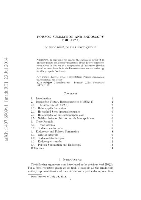 Pdf Poisson Summation And Endoscopy For Su 2 1