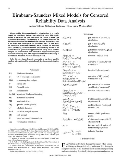 Pdf Birnbaum Saunders Mixed Models For Censored Reliability Data Analysis