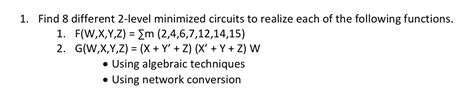 Solved 1 Find 8 Different 2 Level Minimized Circuits To