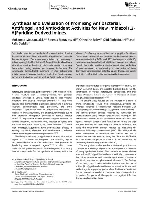Pdf Synthesis And Evaluation Of Promising Antibacterial Antifungal And Antioxidant