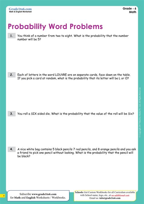 Probability Word Problems For Formative Summative Myp 1 Worksheets