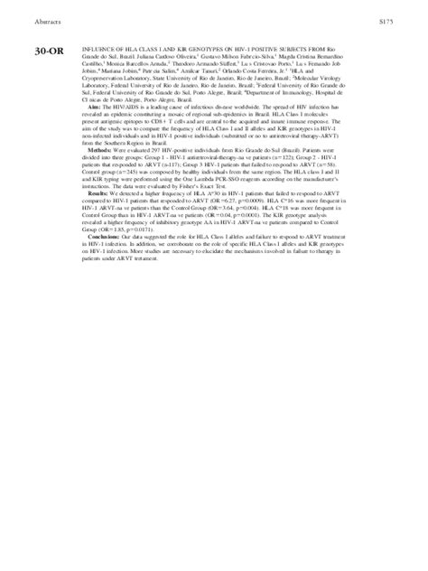Pdf 30or Influence Of Hla Class I And Kir Genotypes On Hiv1 Positive