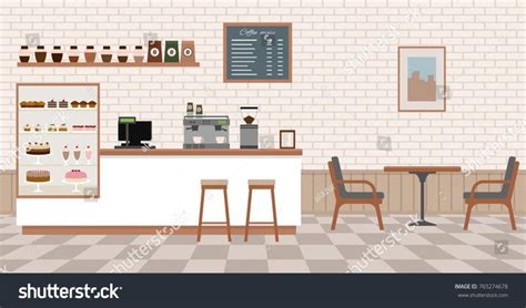 바 스탠드 테이블 및 안락의자가 있는 스톡 벡터로열티 프리 765274678 Shutterstock Interiores Cafetería Diseño De