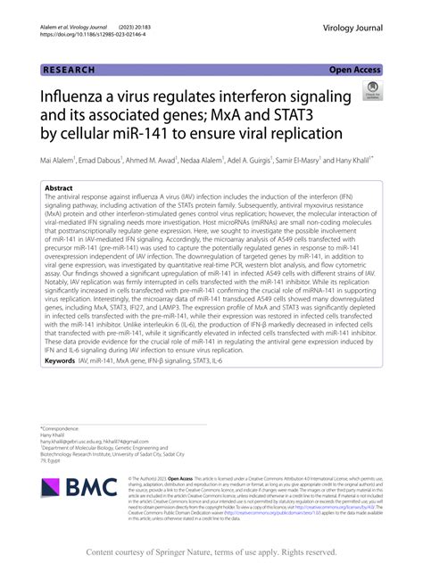 Pdf Influenza A Virus Regulates Interferon Signaling And Its Associated Genes Mxa And Stat3