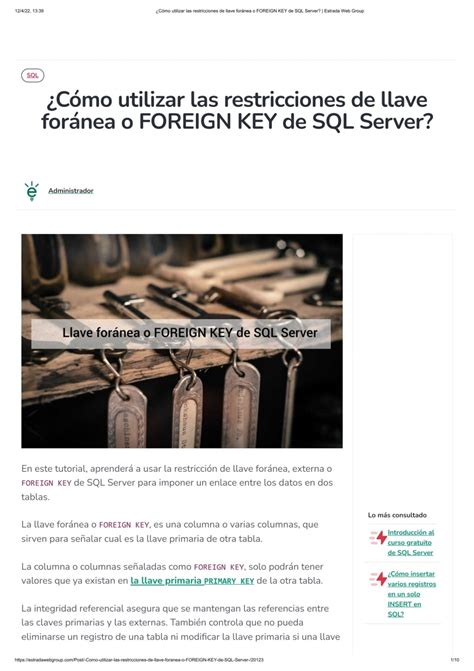 Cómo Utilizar Las Restricciones De Llave Foránea O Foreign Key De Sql Server Estrada Web Group