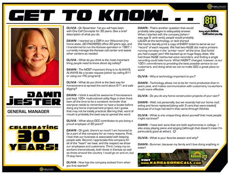 One Call Concepts Inc Dawn Jester The General Manager Of Kansas 811 Is Celebrating 30