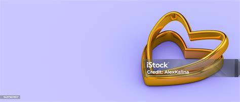 빈 배경을 가진 두 개의 결혼 금색 하트 링의 그림 유니티 개념 3차원 형태에 대한 스톡 사진 및 기타 이미지 3차원 형태 개념 개념 기호 Istock