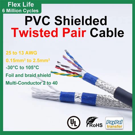 Flexibl Pvc Twisted Shielded Pair Flex Cable 0 15 0 2 0 3 0 5mm2 Copper 