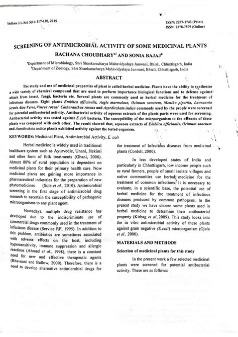 Pdf Screening Of Antimicrobial Activity Of Some Medicinal Plants