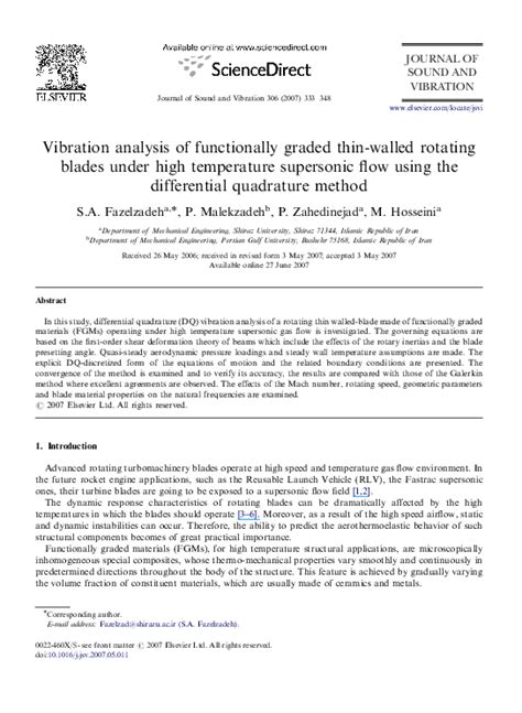 Pdf Vibration Analysis Of Fg Thin Walled Blades In Supersonic Flow