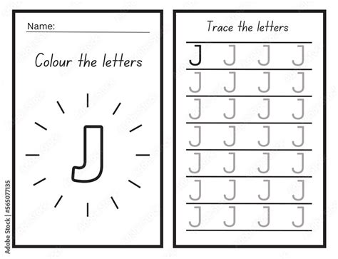 Letter J Coloring And Tracing Practice Worksheet For Learning The