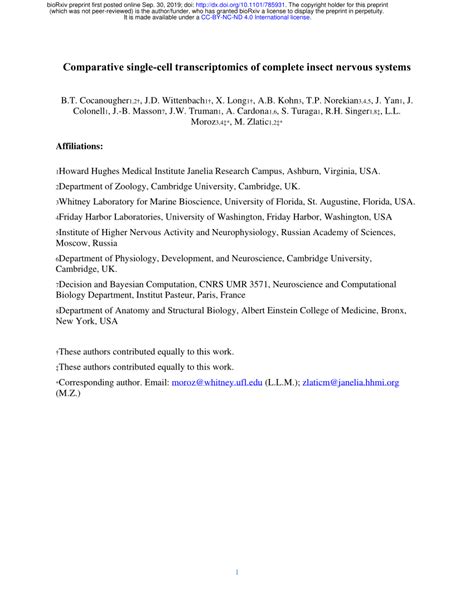 Pdf Comparative Single Cell Transcriptomics Of Complete Insect