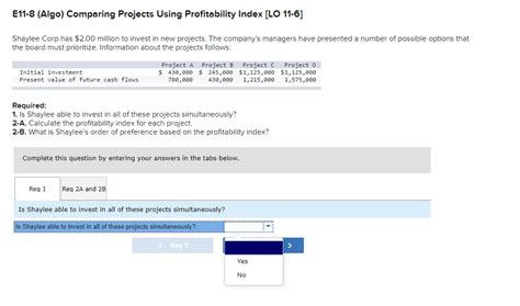 Solved E11 8 Algo Comparing Projects Using Profitability
