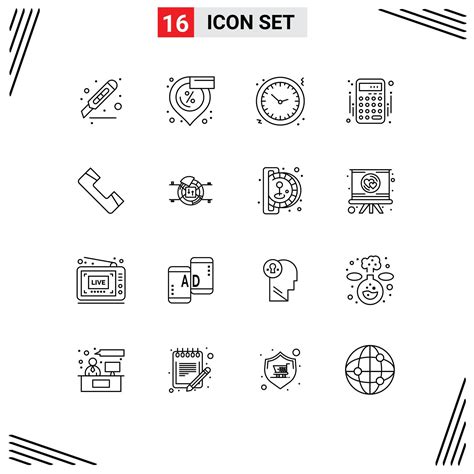 Mobile Interface Outline Set Of 16 Pictograms Of Money Accounts Shopping Accounting Time