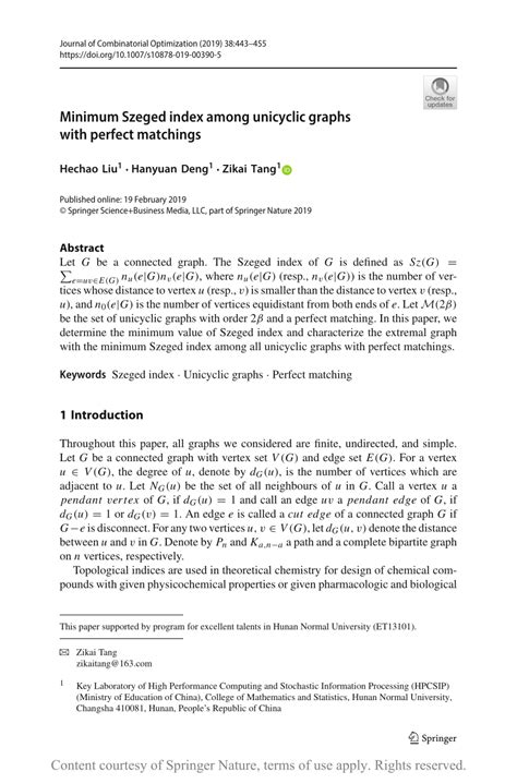 Minimum Szeged Index Among Unicyclic Graphs With Perfect Matchings Request Pdf